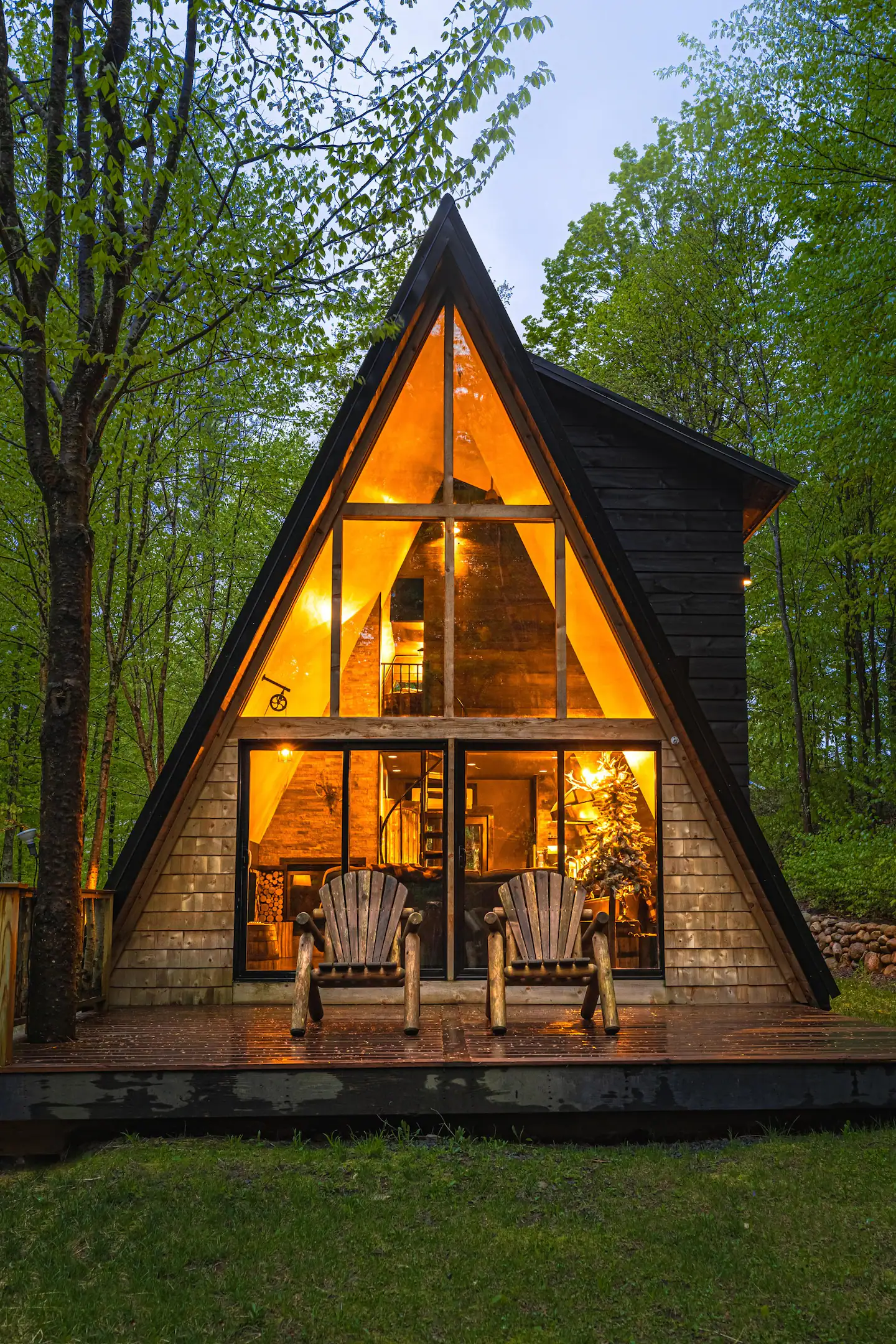 Great Black A-Frame Cabin at Foot of Adirondack Mountain | Modern Tiny ...